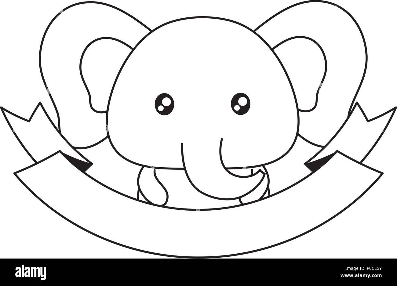decorative ribbon with cute elephant icon over white background, vector ...