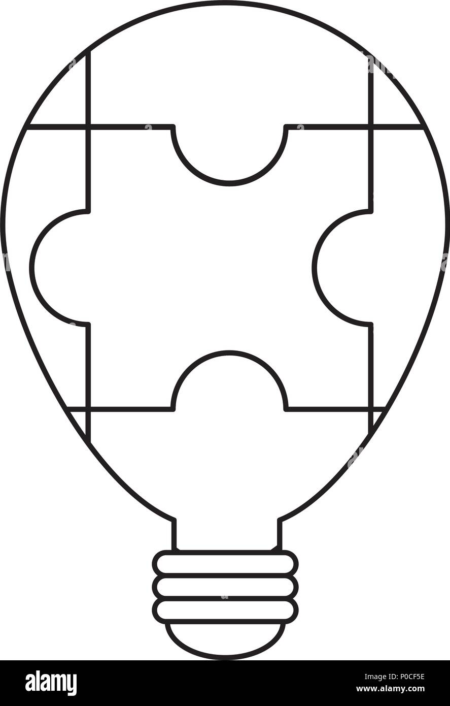 puzzle pieces in bulb light shape over white background, vector ...