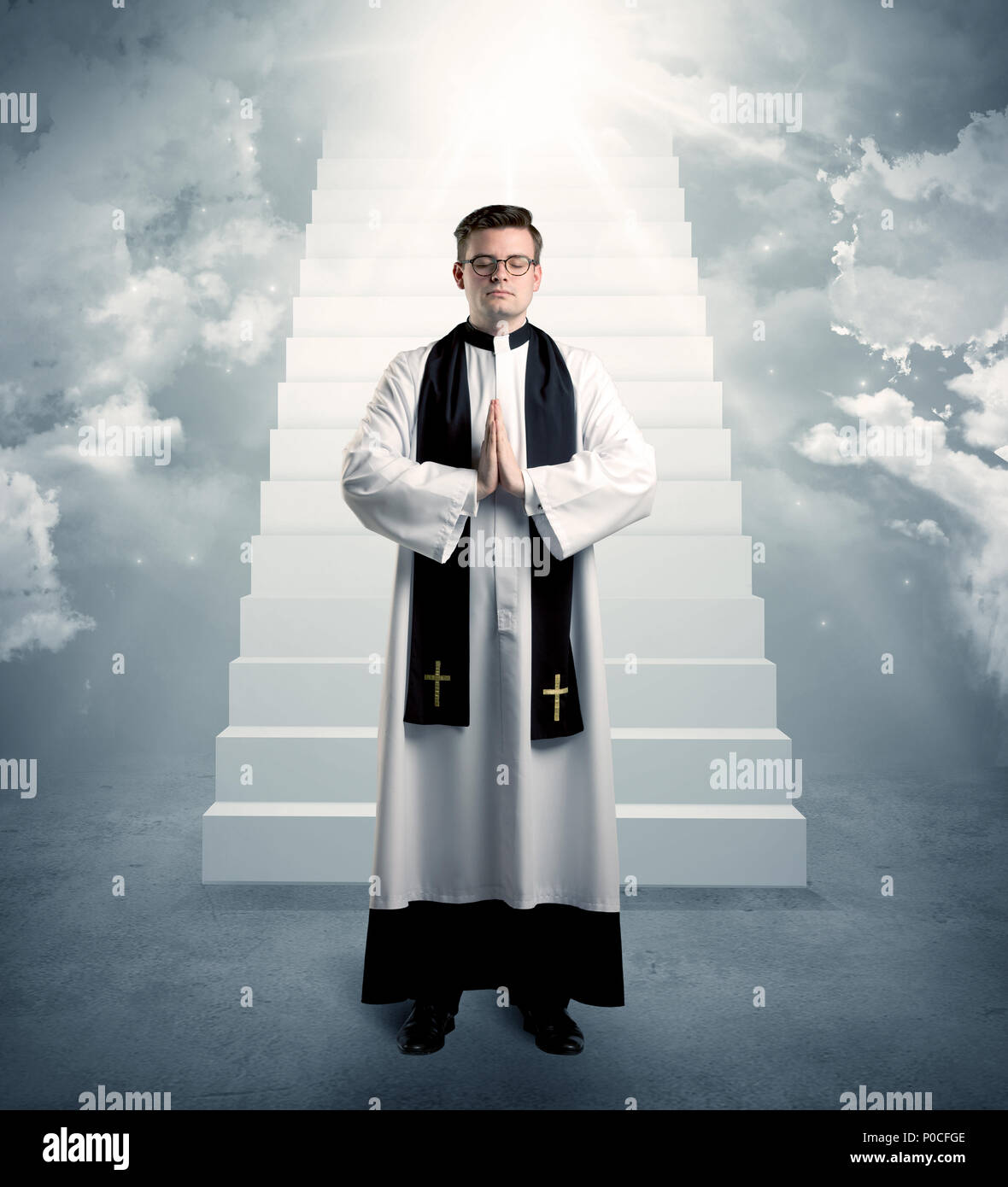 Happy person praying in catholic church hi-res stock photography and ...