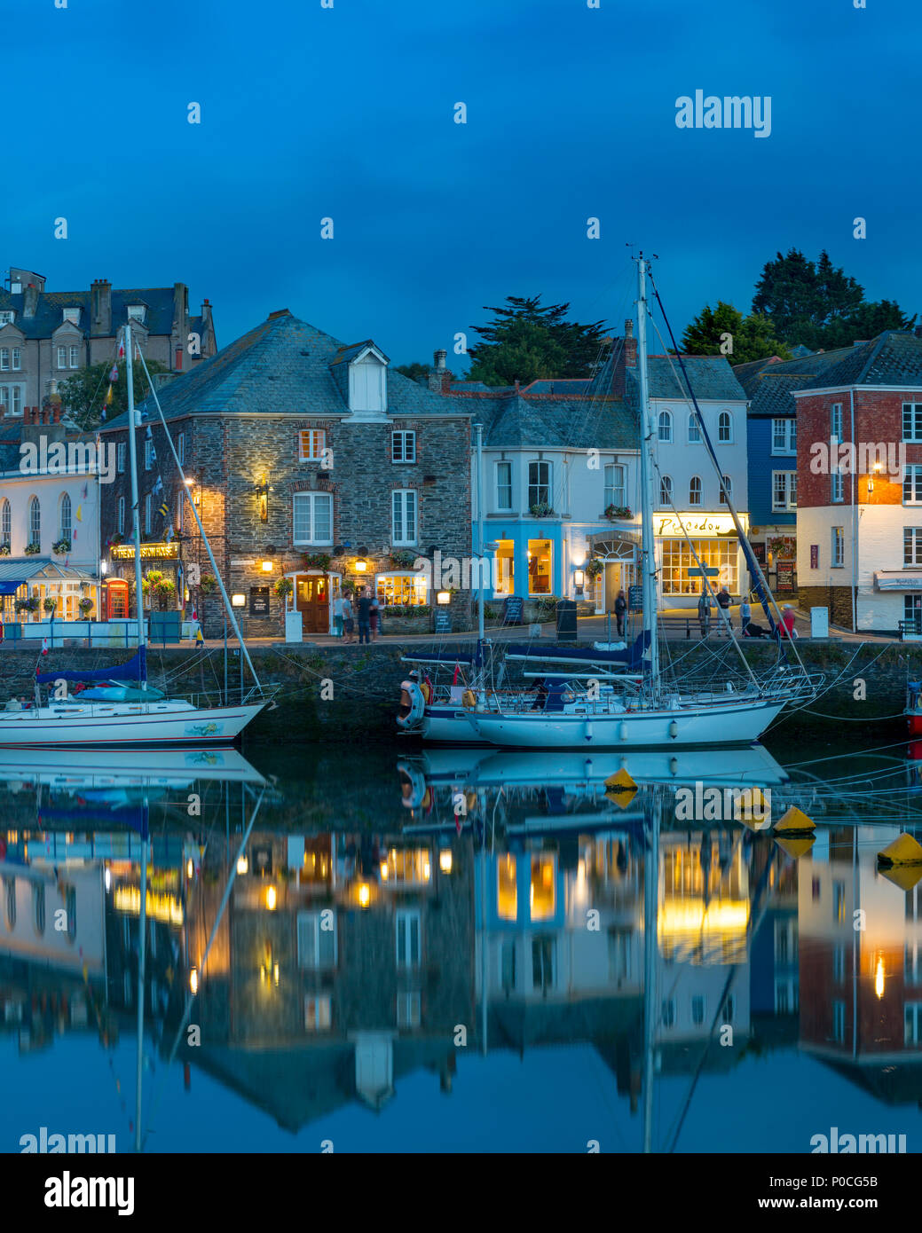 Twilight over harbor village of Padstow, Cornwall, England Stock Photo ...