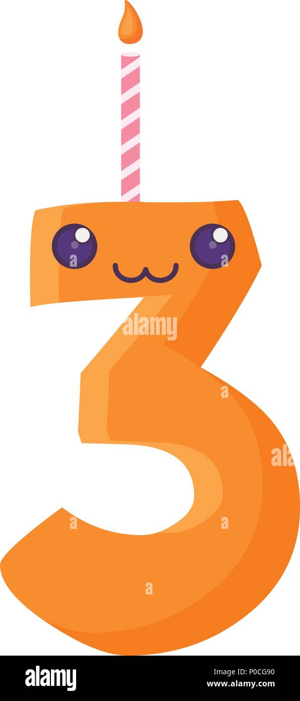 Kawaii birthday candle of number three over white background, vector ...
