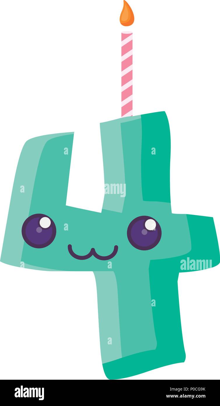 Kawaii birthday candle of number four over white background, vector ...