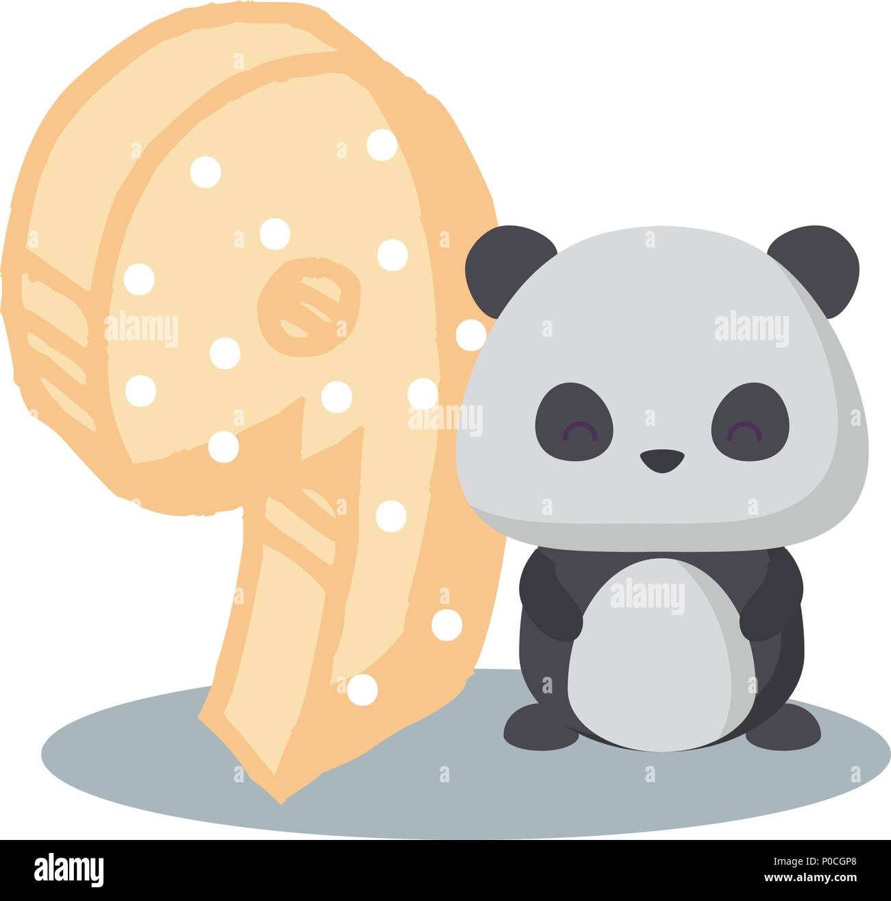 cute panda bear with number nine icon over white background, vector ...