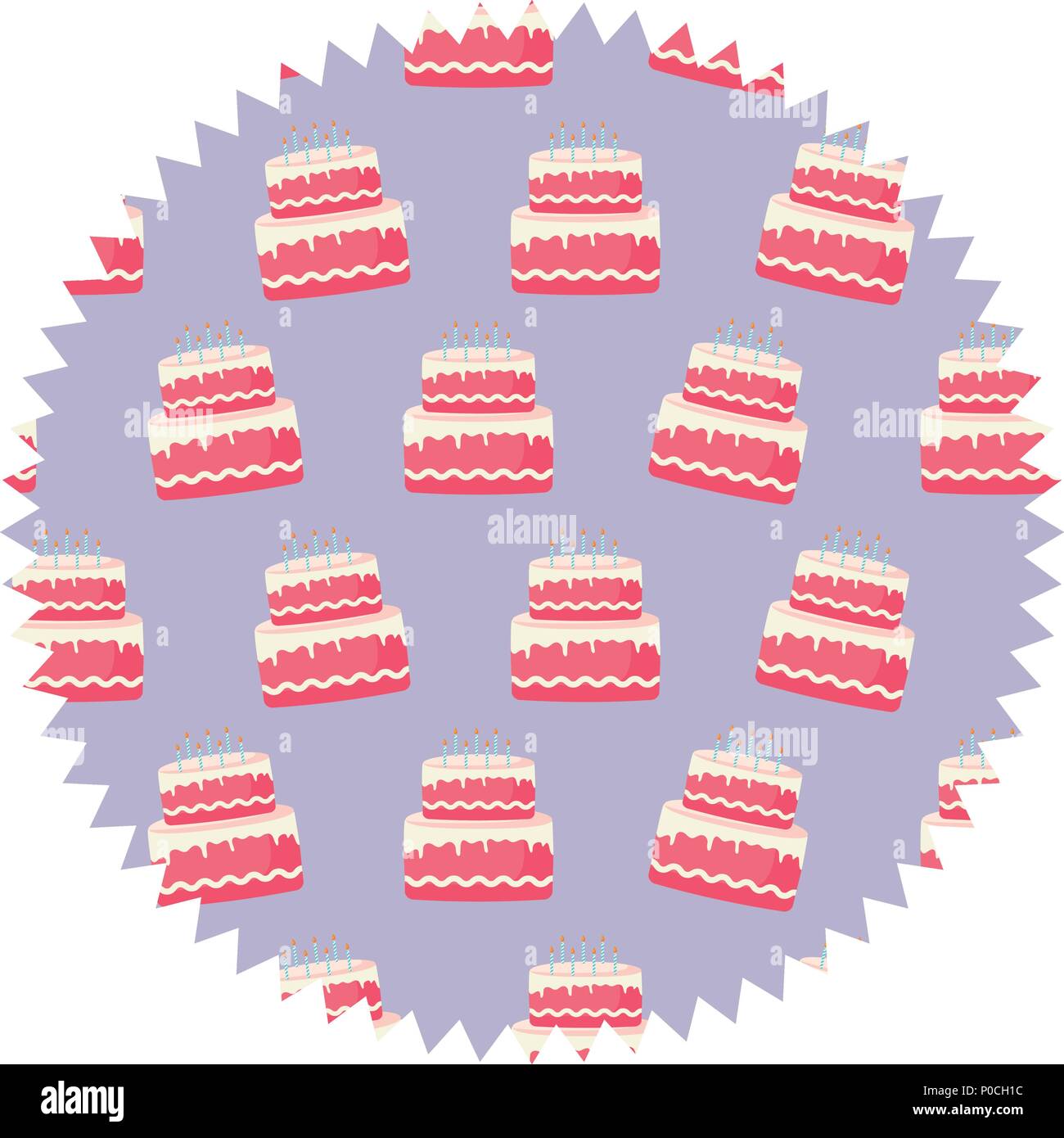 seal stamp with birthday cake pattern over white background, vector ...