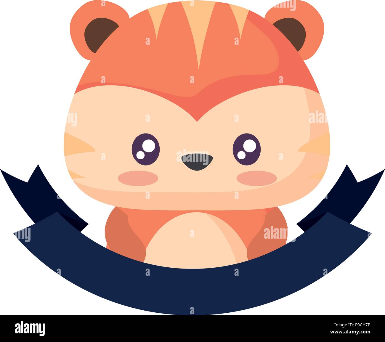 decorative ribbon and cute tiger icon over white background, vector ...