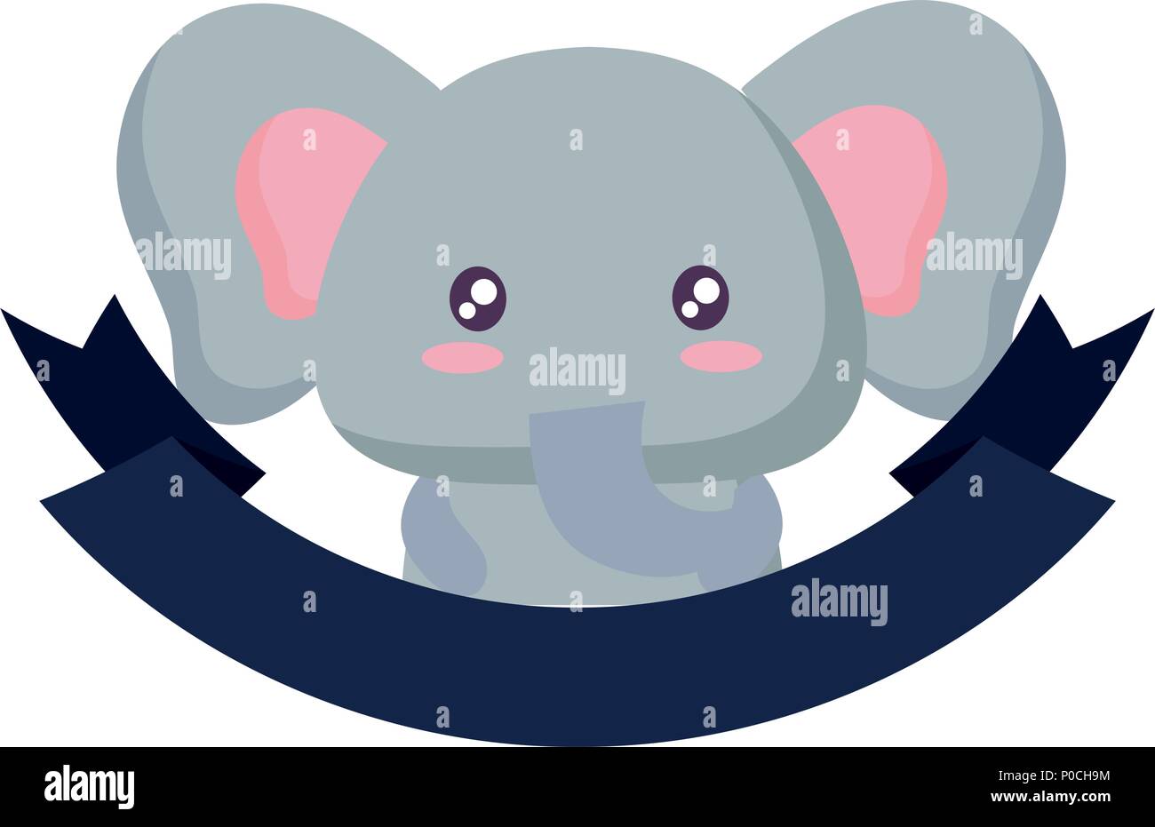 decorative ribbon with cute elephant icon over white background, vector ...