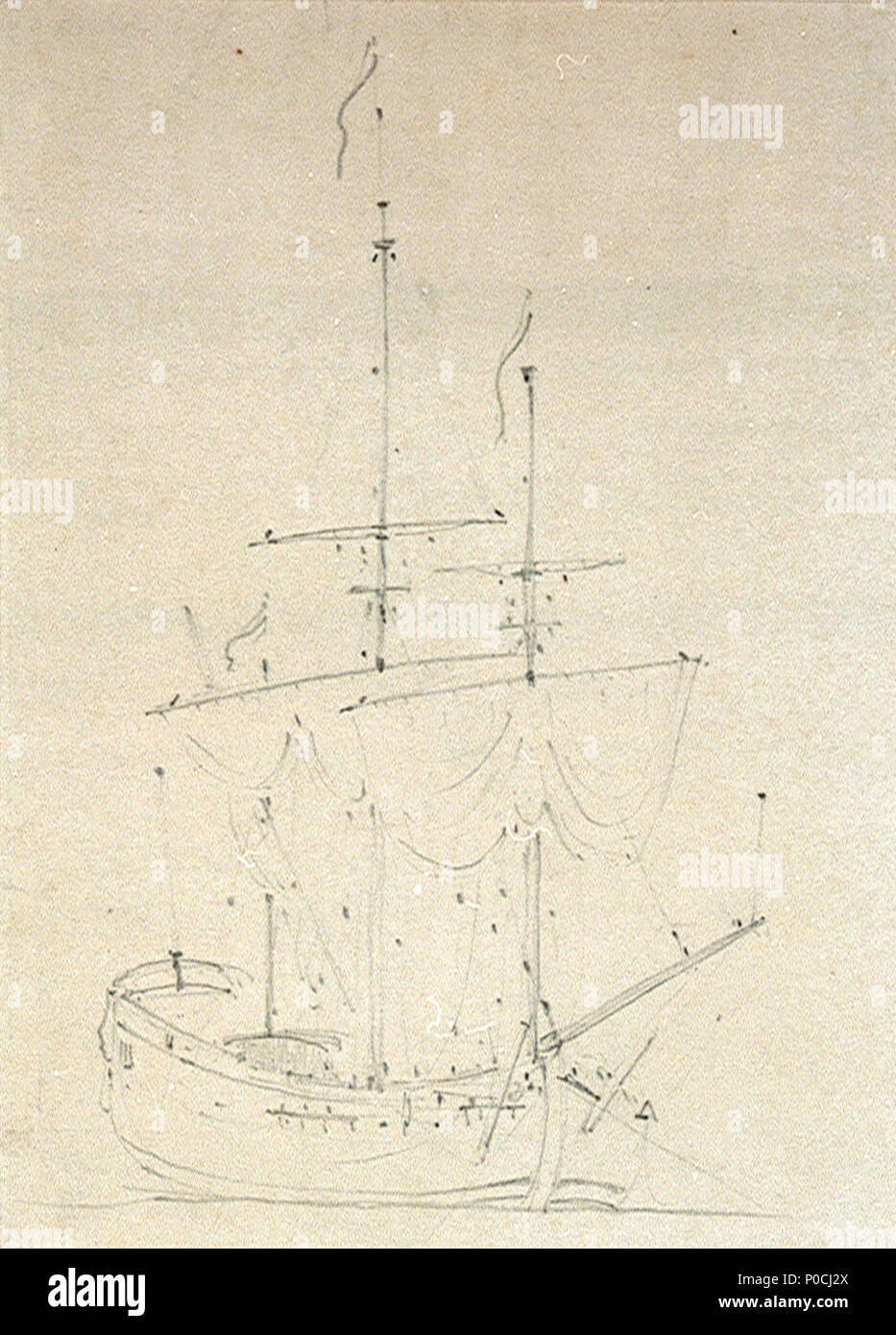 . English: A small ship at anchor Robinson considers that this drawing ...