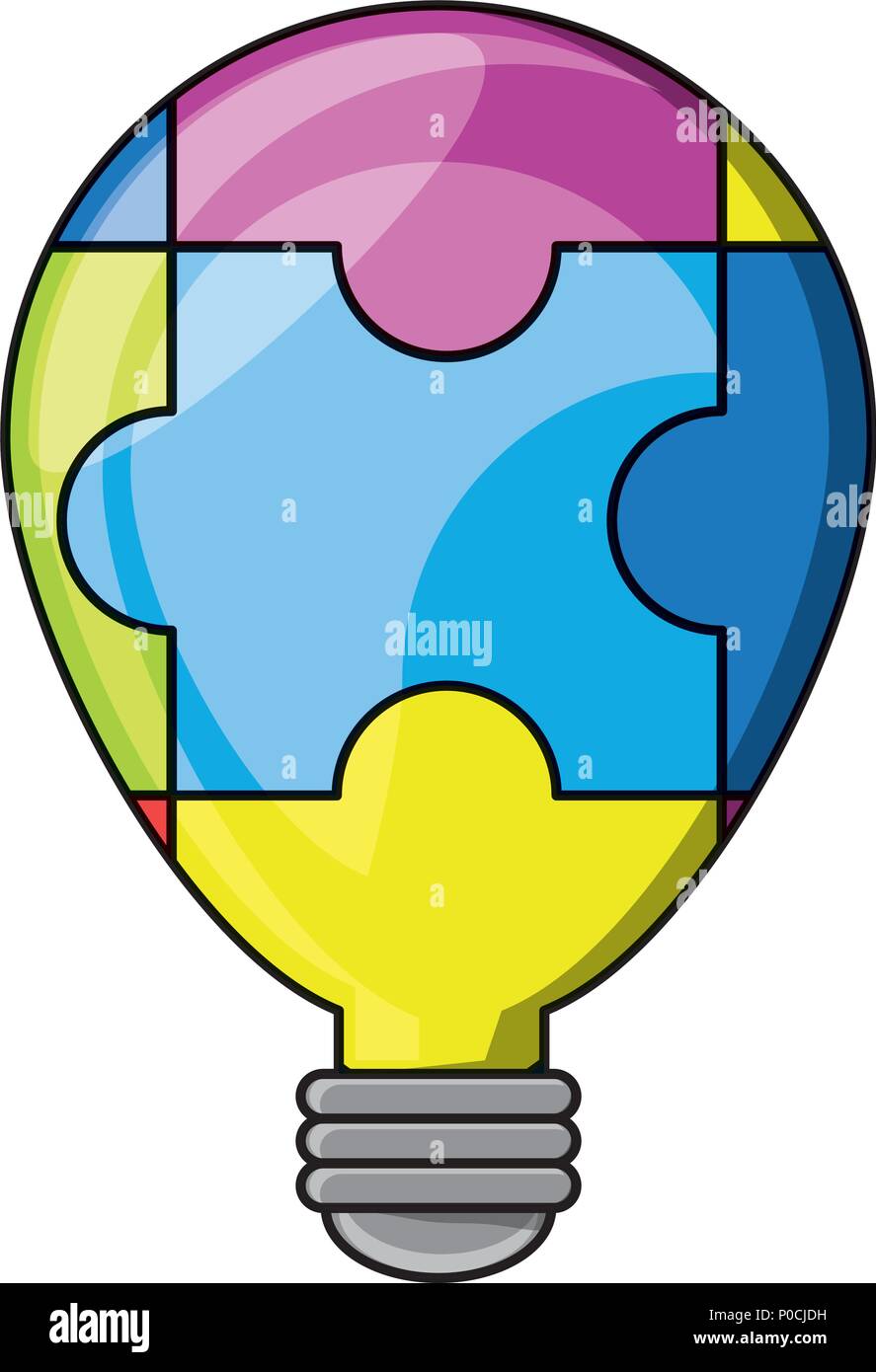 puzzle pieces in bulb light shape over white background, colorful ...