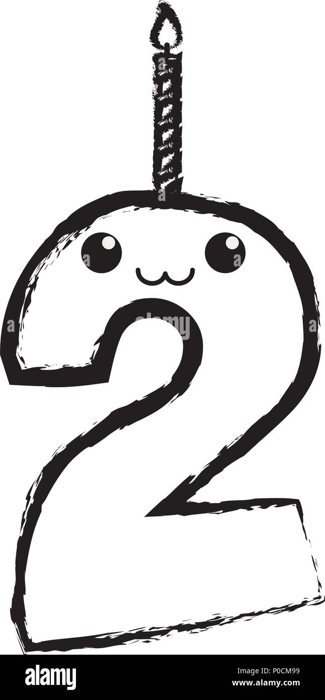 Kawaii birthday candle of number two over white background, vector ...