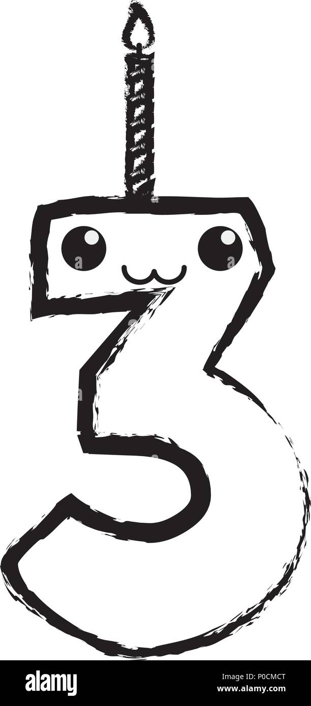 Kawaii birthday candle of number three over white background, vector ...