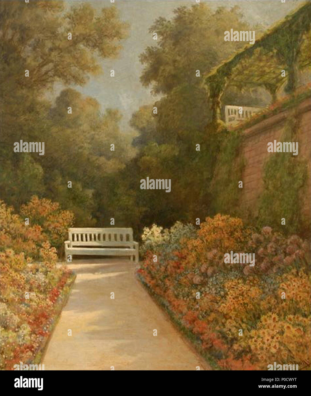 . Bank (bench), Framed oil on board, Landscape with Bench, 21 x 18 ...