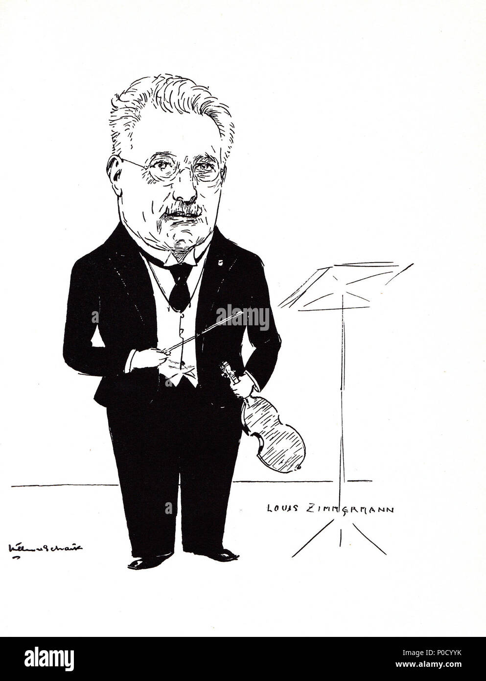 . English: Louis Zimmermann, Dutch violinist. Sketch drawn by Willem ...