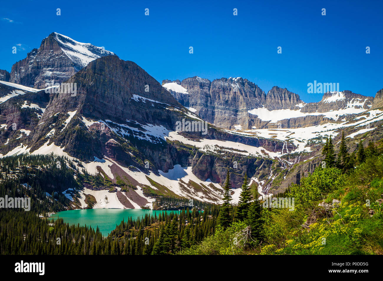 Grinnell Lake and Mount Gould in Glacier National Park in Montana Stock ...