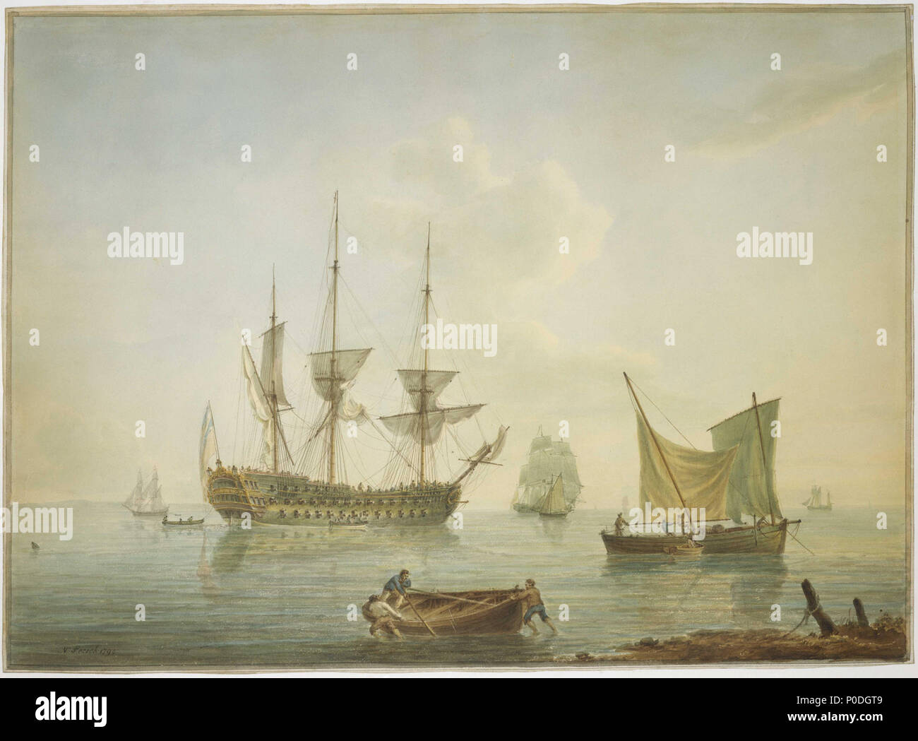 . English: A third-rate, a frigate, a fishing lugger and other craft ...