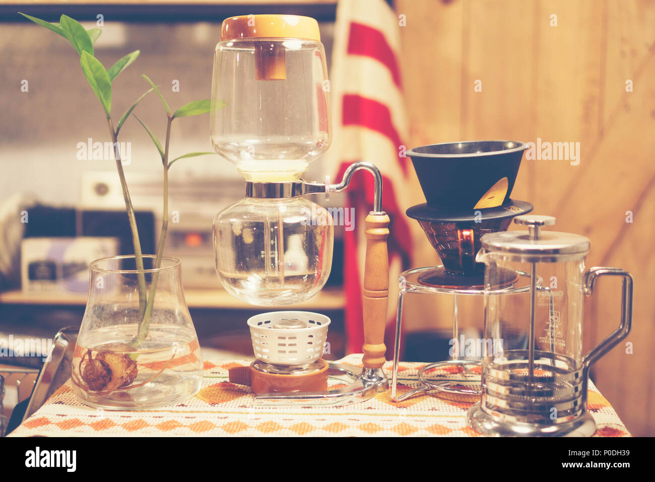 coffee cafe interior, vintage filter image Stock Photo - Alamy