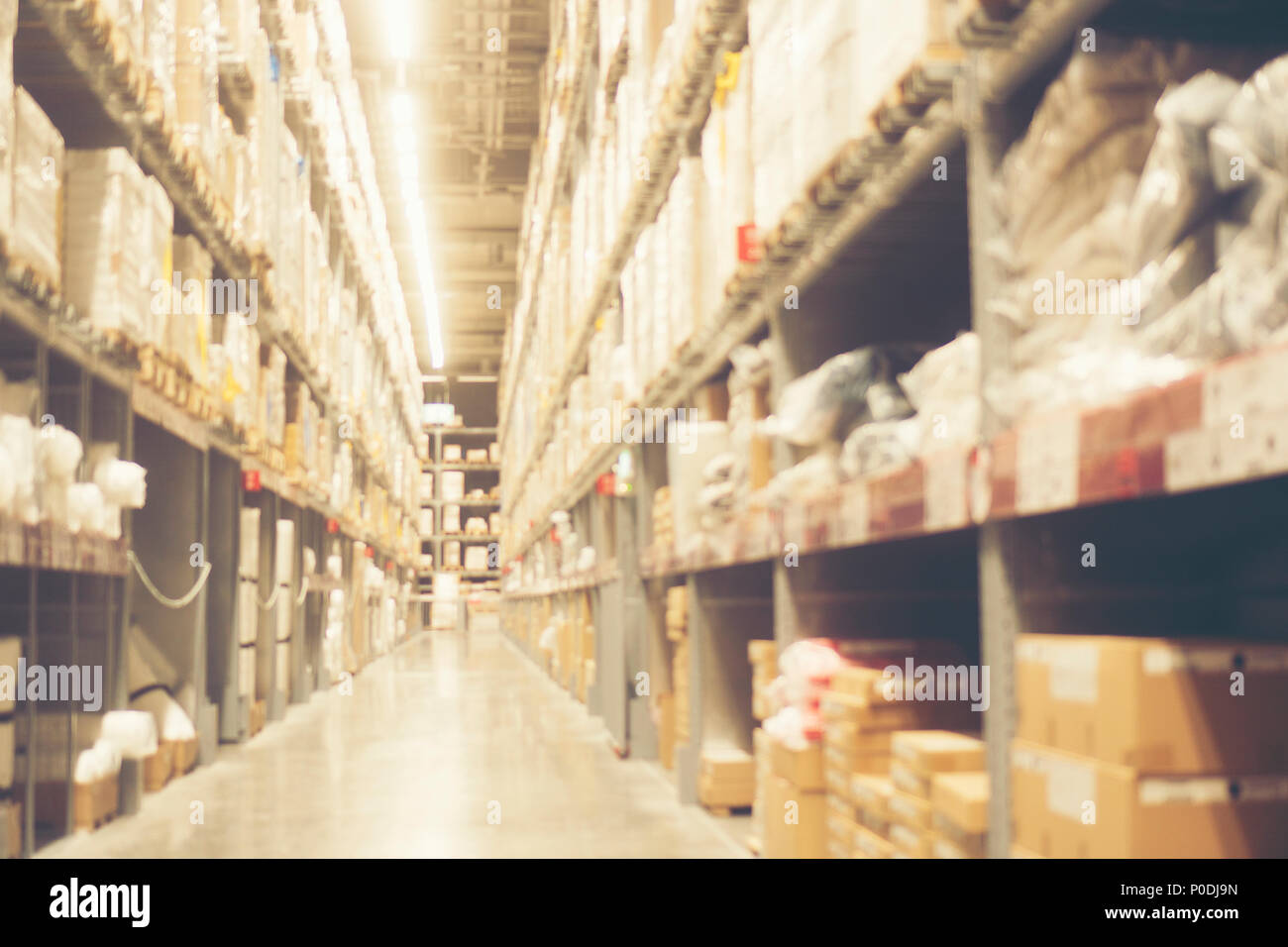 Blurry background of Warehouse inventory product stock for logistic ...