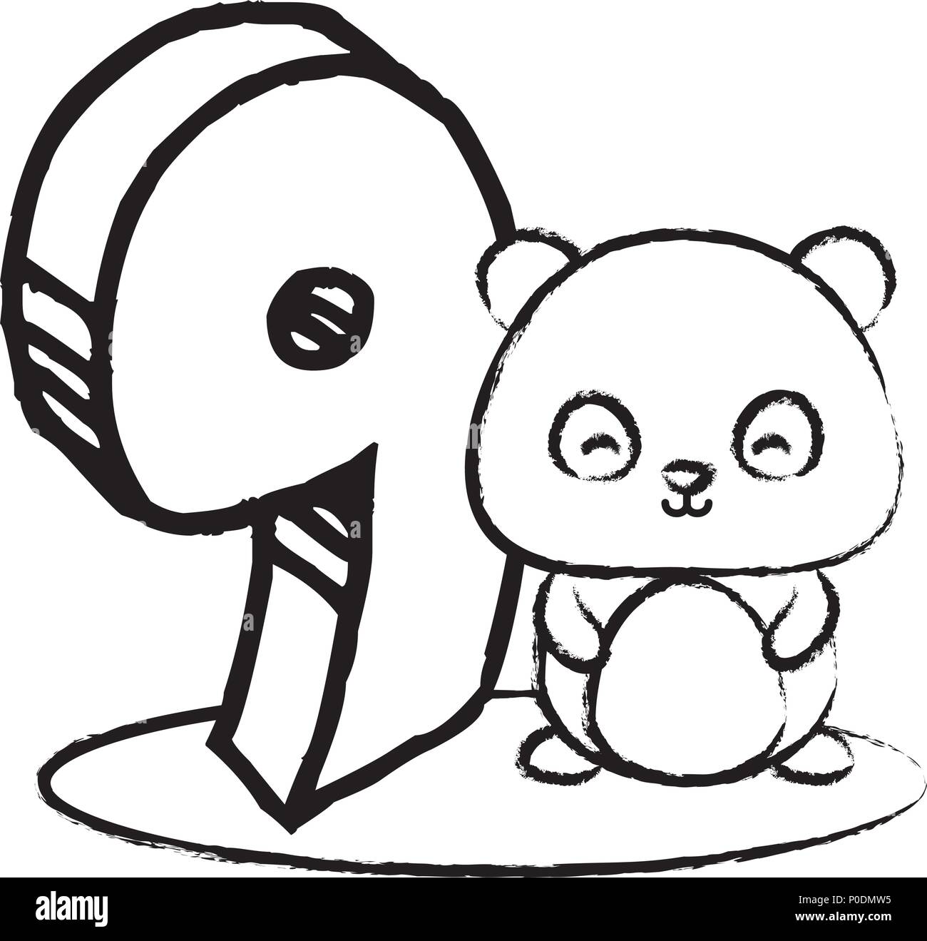 cute panda bear with number nine icon over white background, vector ...