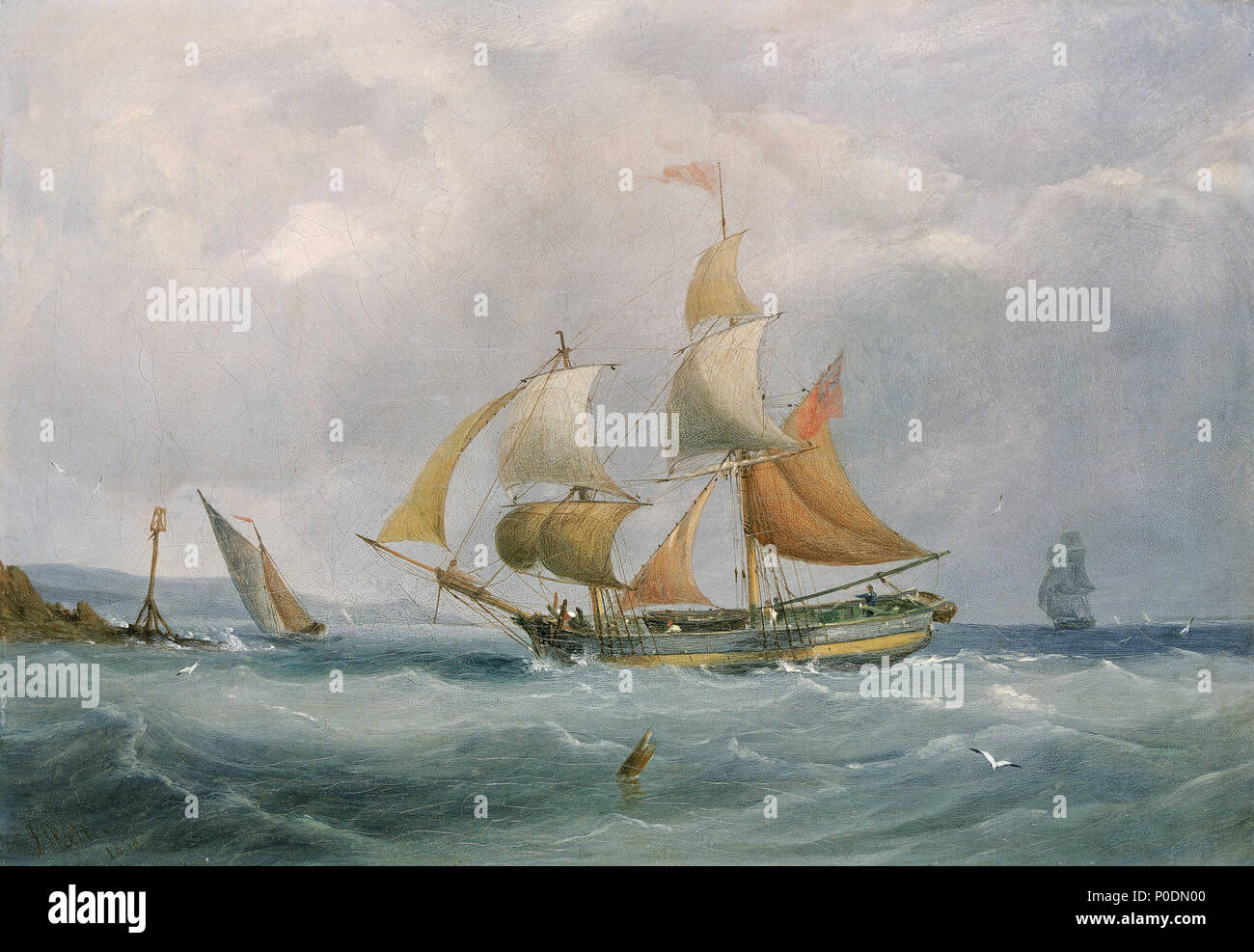 . English: A Trading Brig Entering the Bristol Avon A brig is shown ...