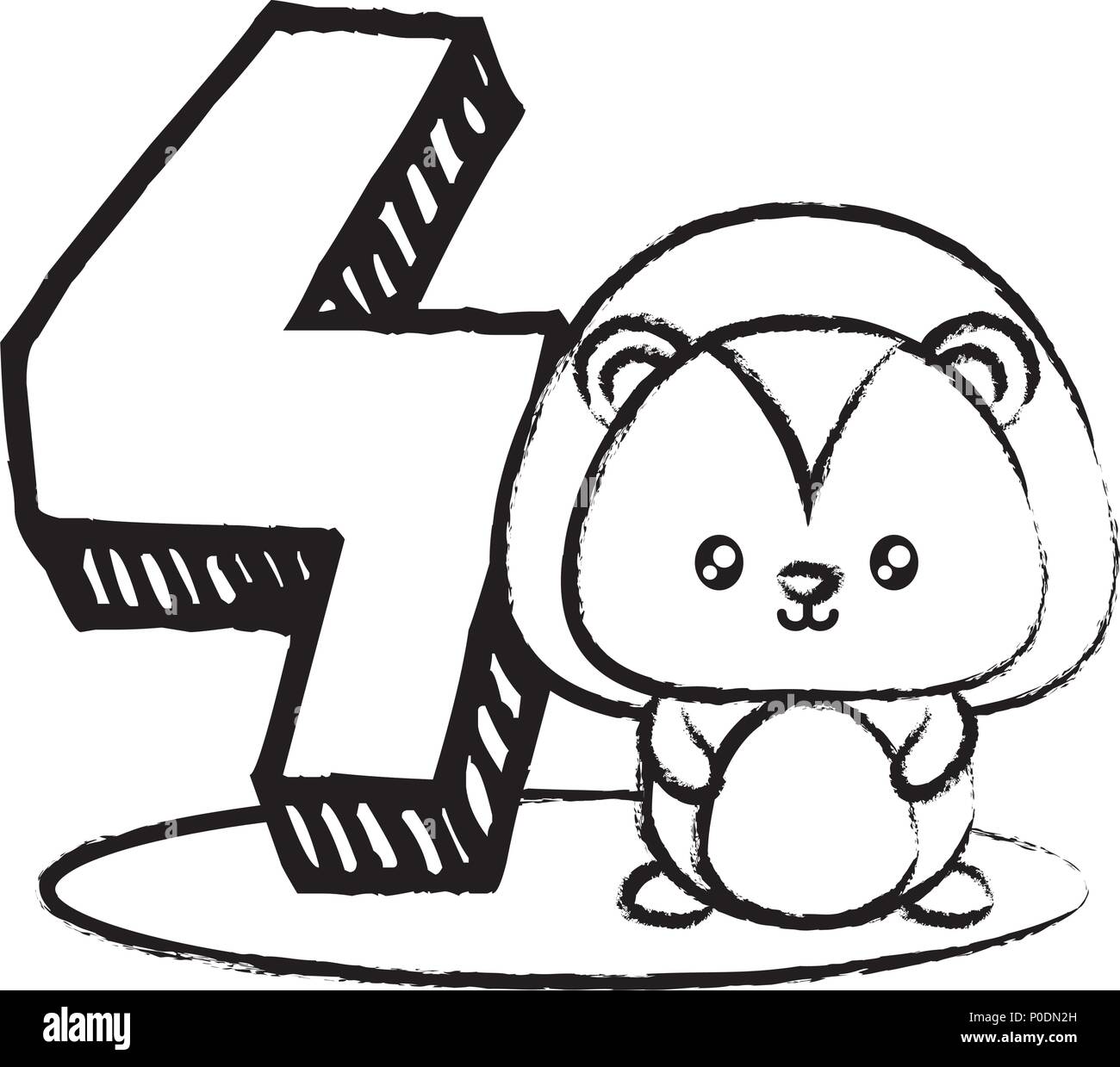 cute lion with number four icon over white background, vector ...