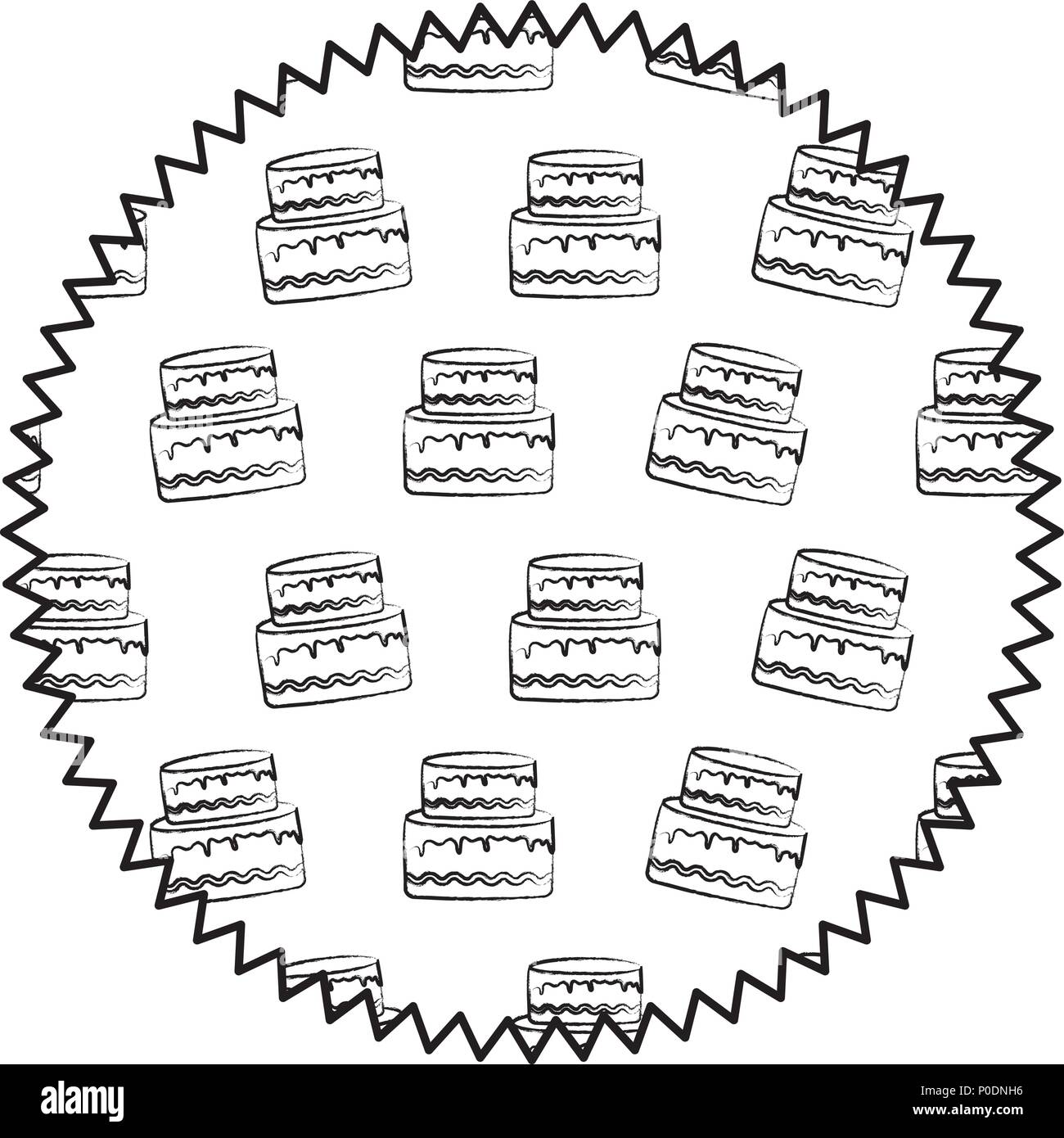 seal stamp with birthday cake pattern over white background, vector ...