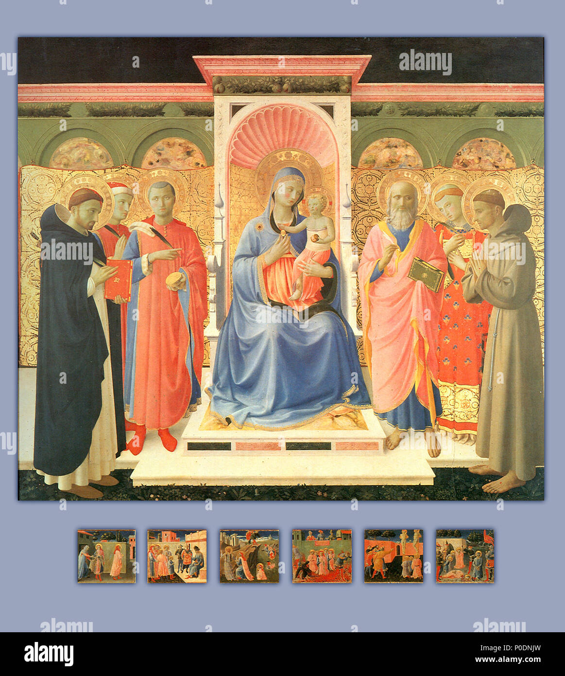. English: Altarpiece with Predella. Three Saints are at each side of the Madonna, left Saint ...