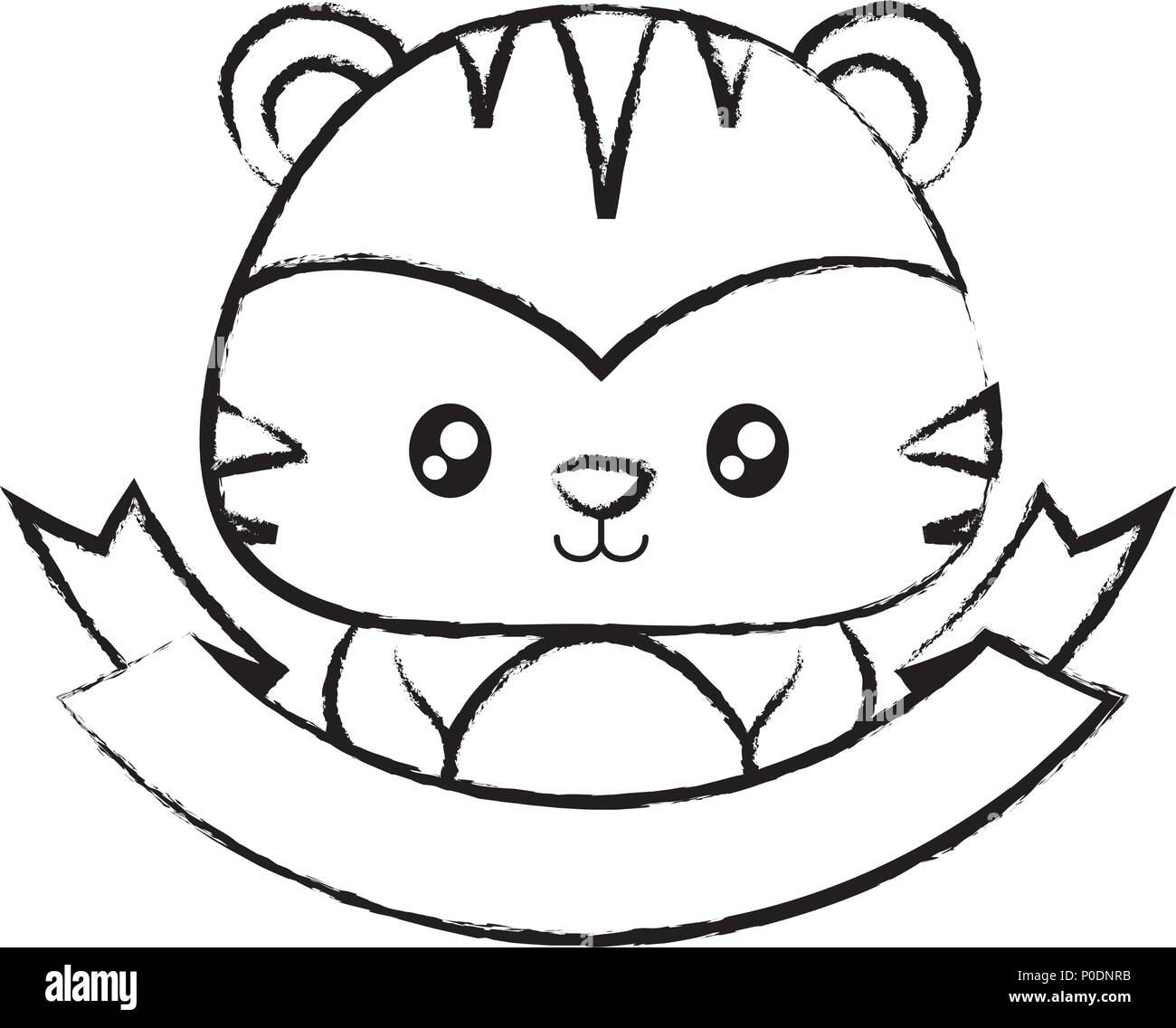 decorative ribbon and cute tiger icon over white background, vector ...