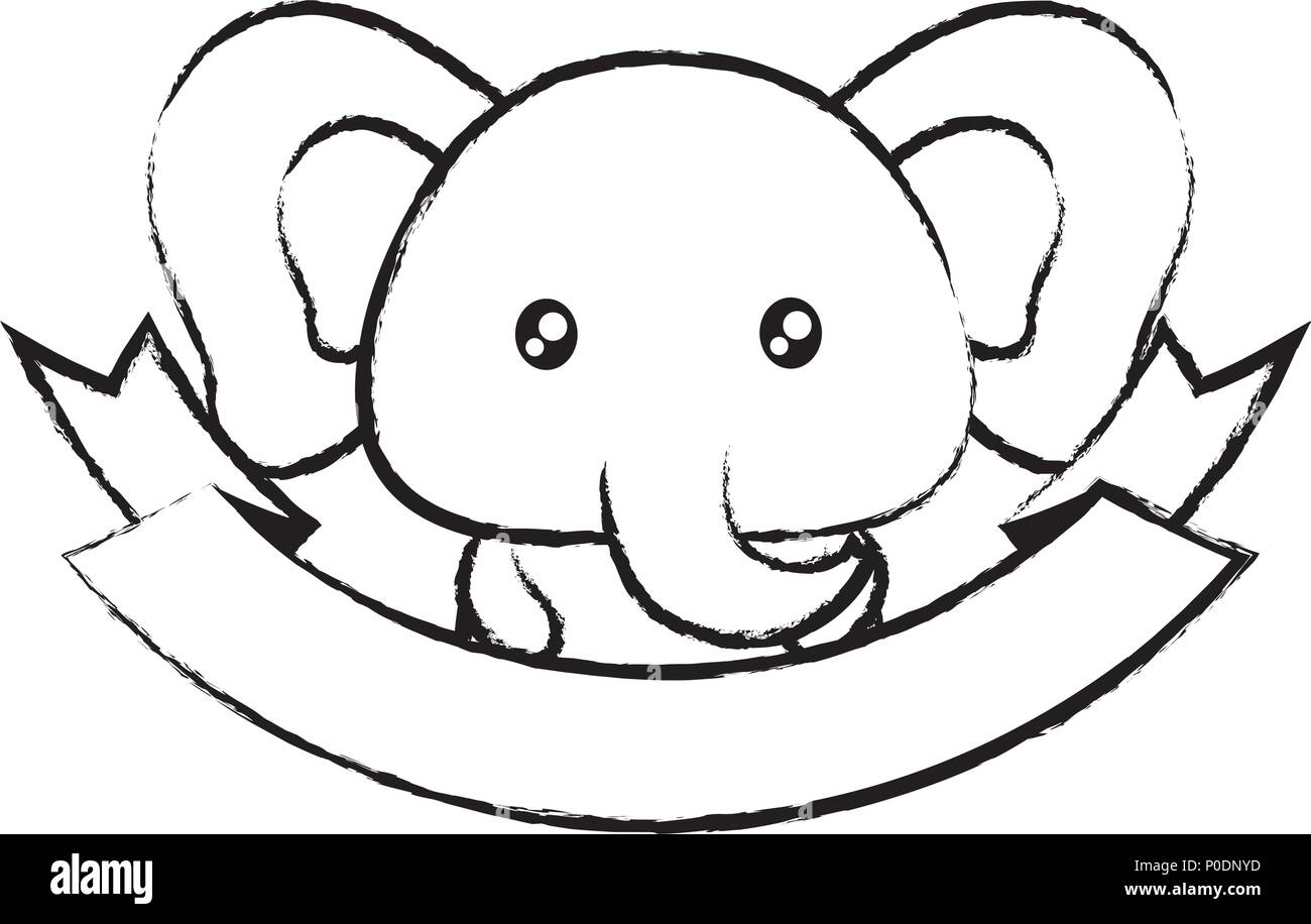 decorative ribbon with cute elephant icon over white background, vector ...