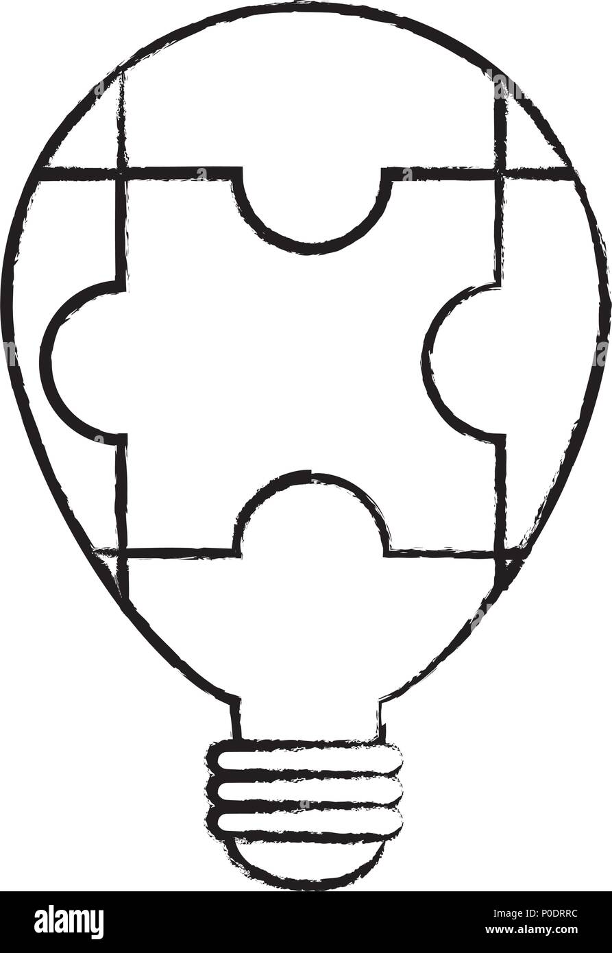 puzzle pieces in bulb light shape over white background, vector ...