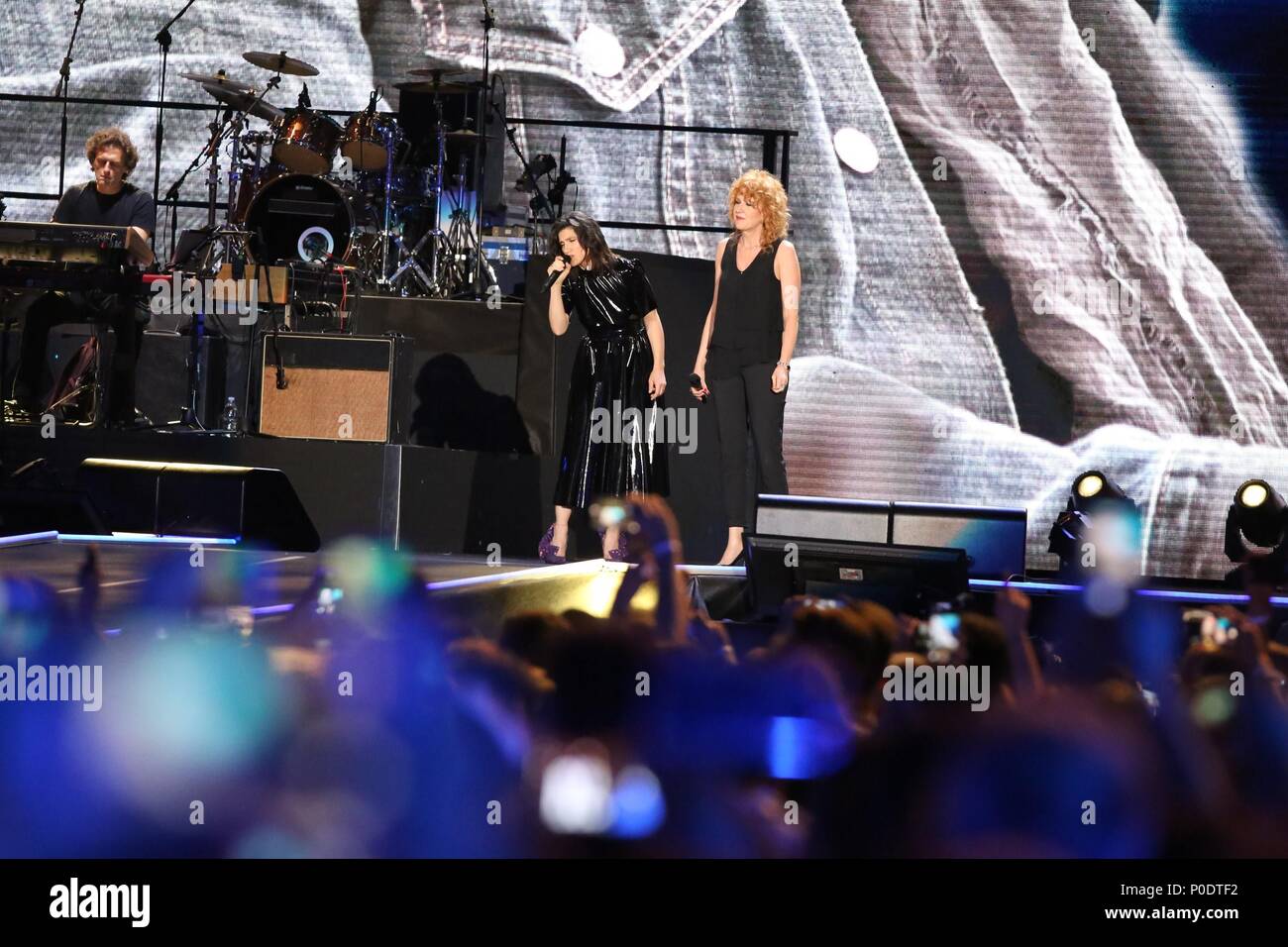 Naples, Italy. 07th June, 2018. (L) Elisa and (R) Fiorella Mannoia ...