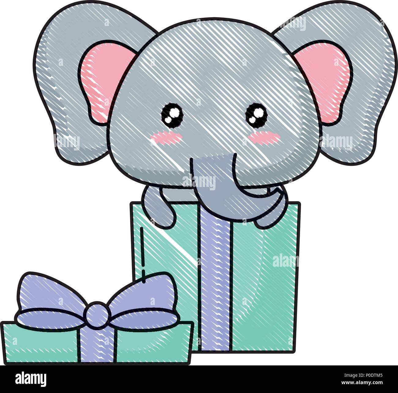 gift box with cute elephant icon over white background, vector ...