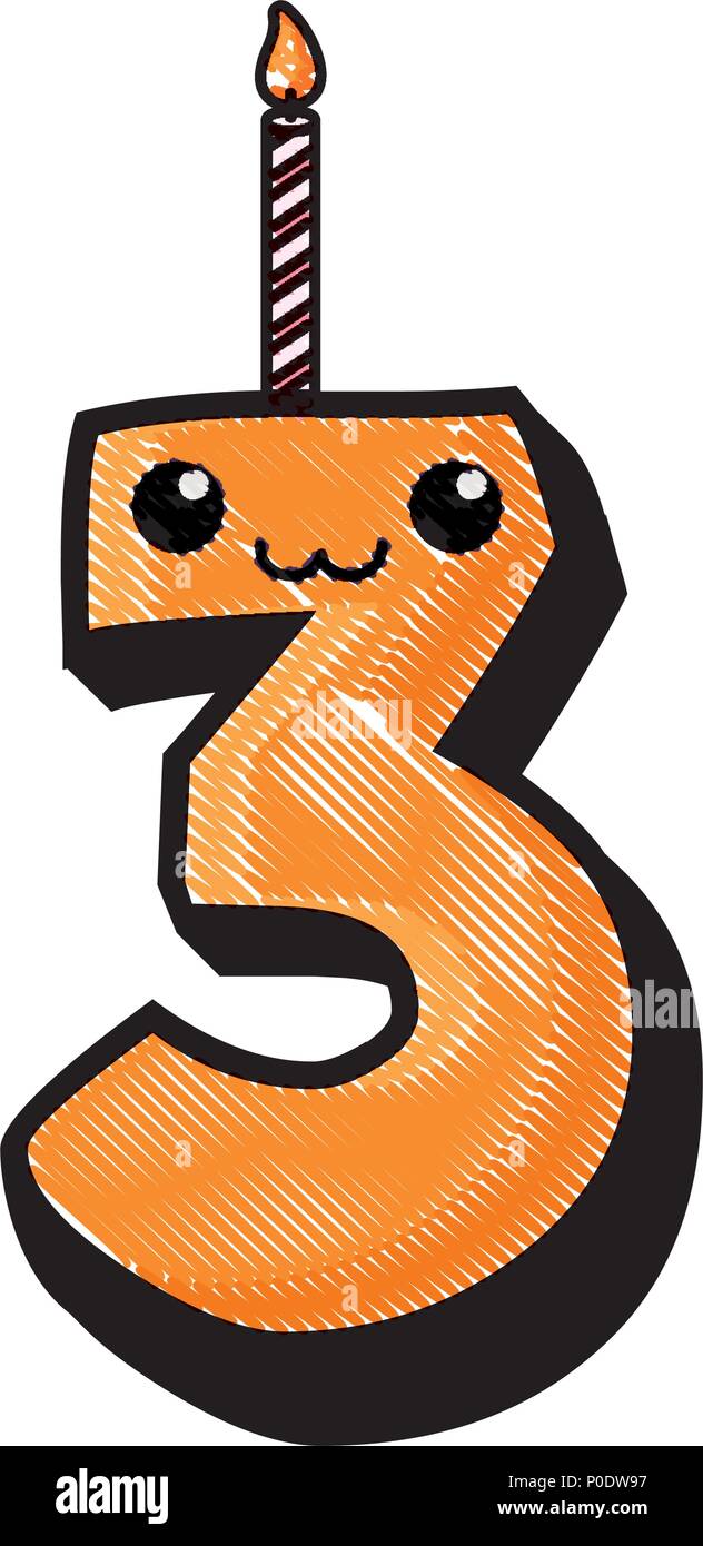 Kawaii birthday candle of number three over white background, vector ...