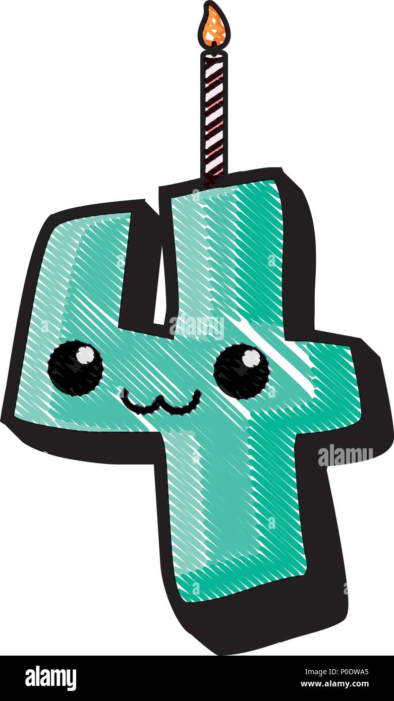 Kawaii birthday candle of number four over white background, vector ...