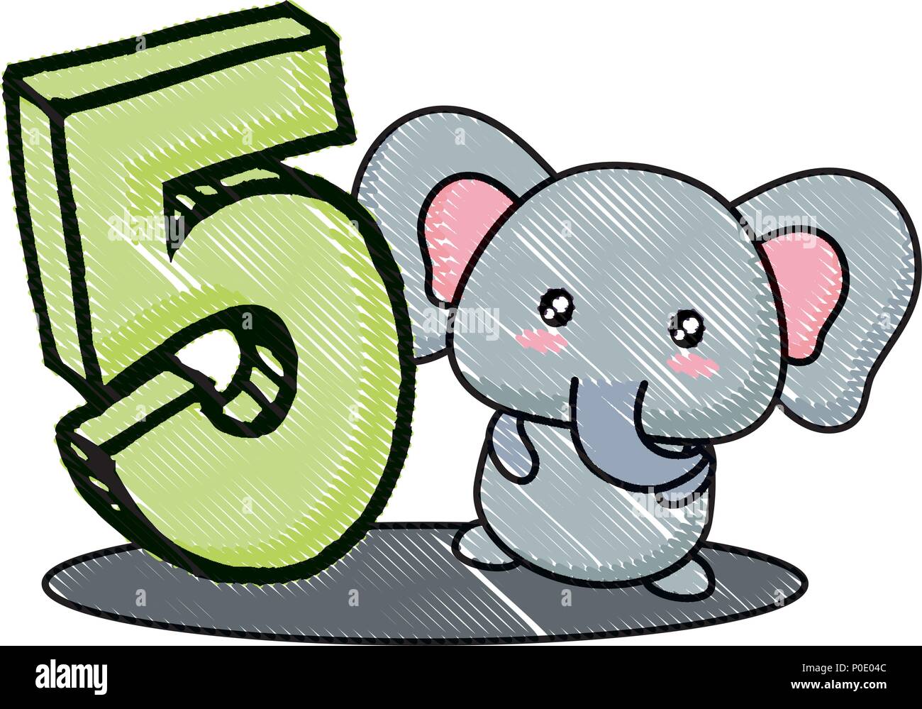 cute elephant with number five icon over white background, vector ...
