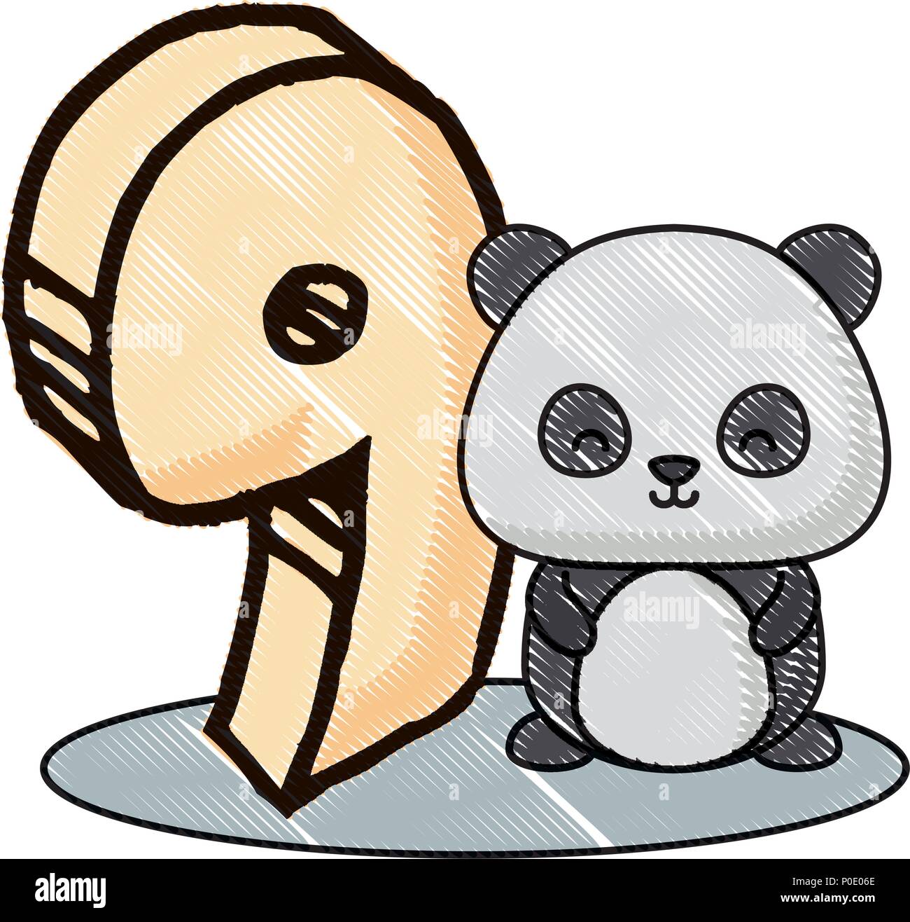 cute panda bear with number nine icon over white background, vector ...
