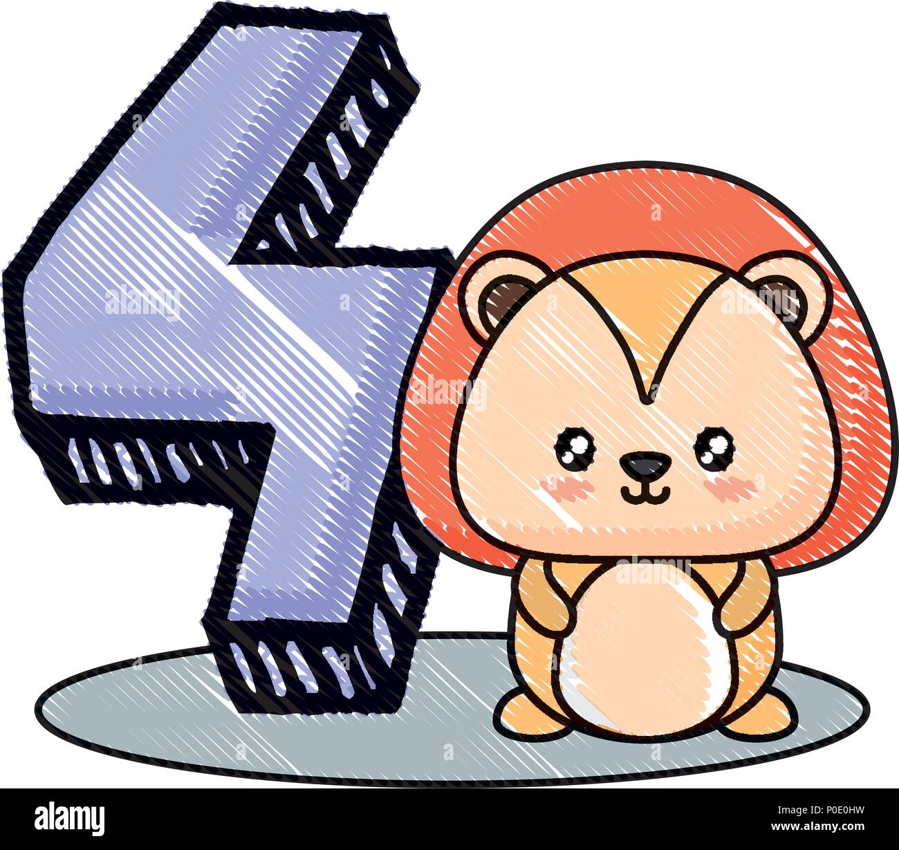 cute lion with number four icon over white background, vector ...