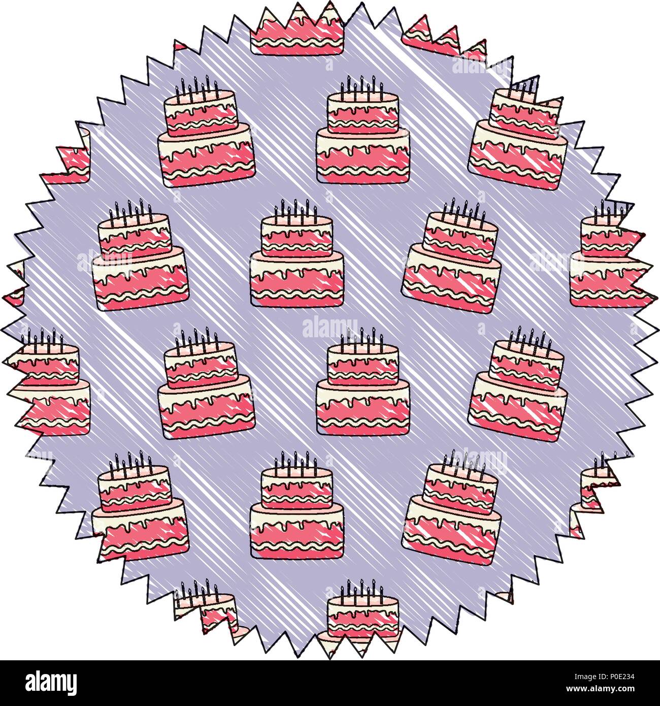 seal stamp with birthday cake pattern over white background, vector ...