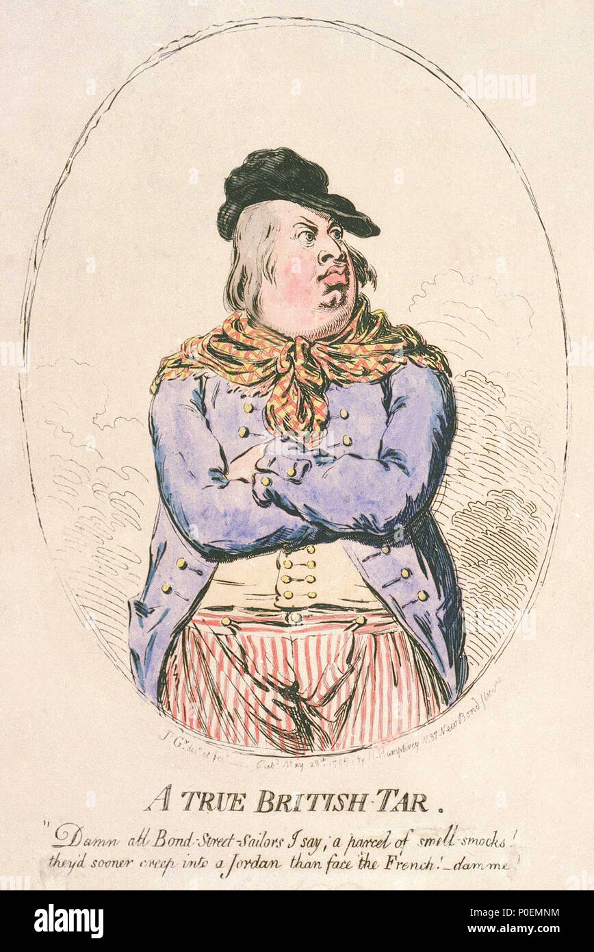 English: A True British Tar (caricature) Hand-coloured.; Text in ...