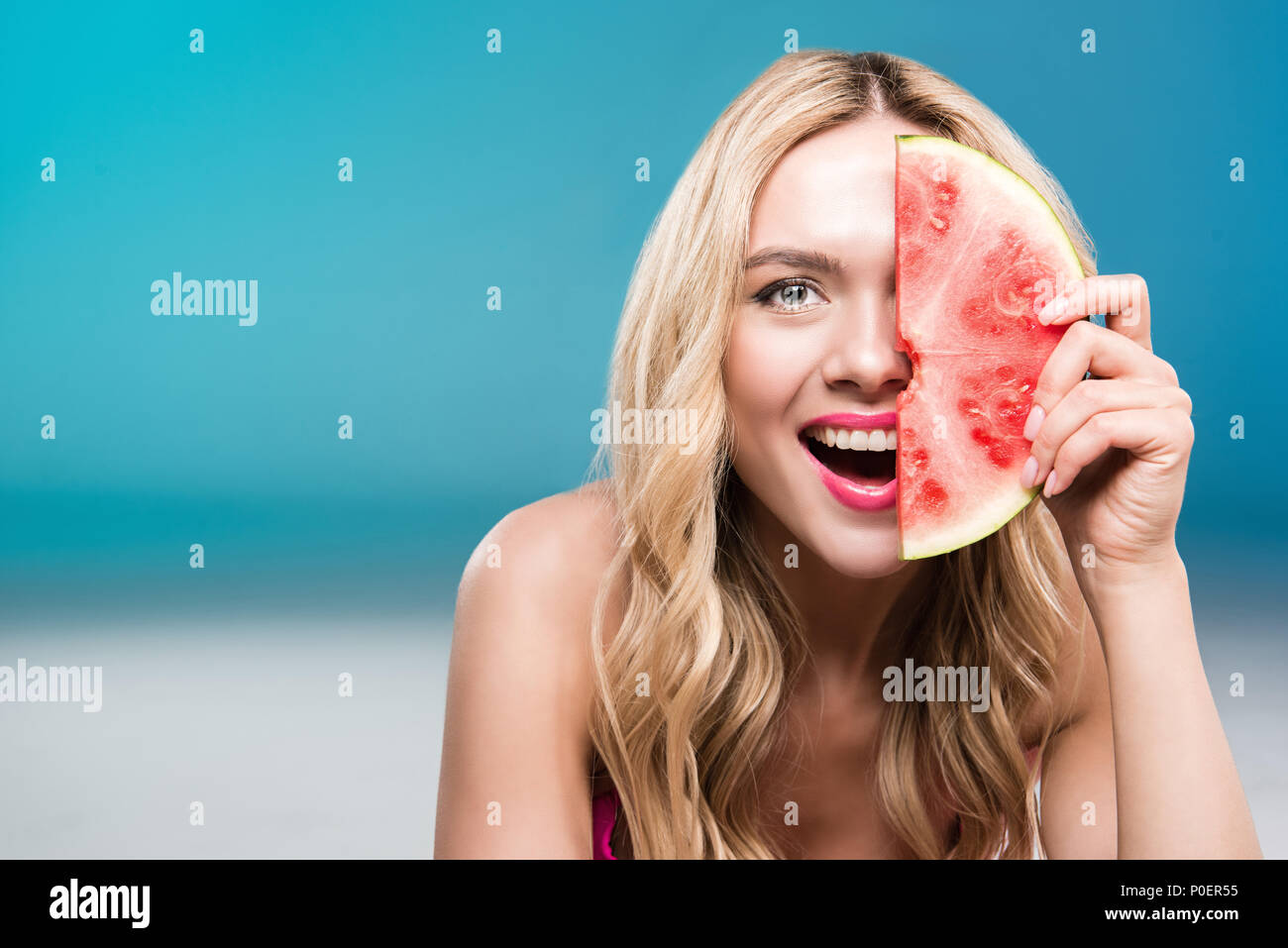 Watermelon in front of face hi-res stock photography and images - Alamy