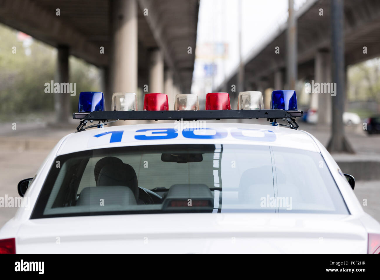 rear view of lights of top of police patrol car Stock Photo - Alamy