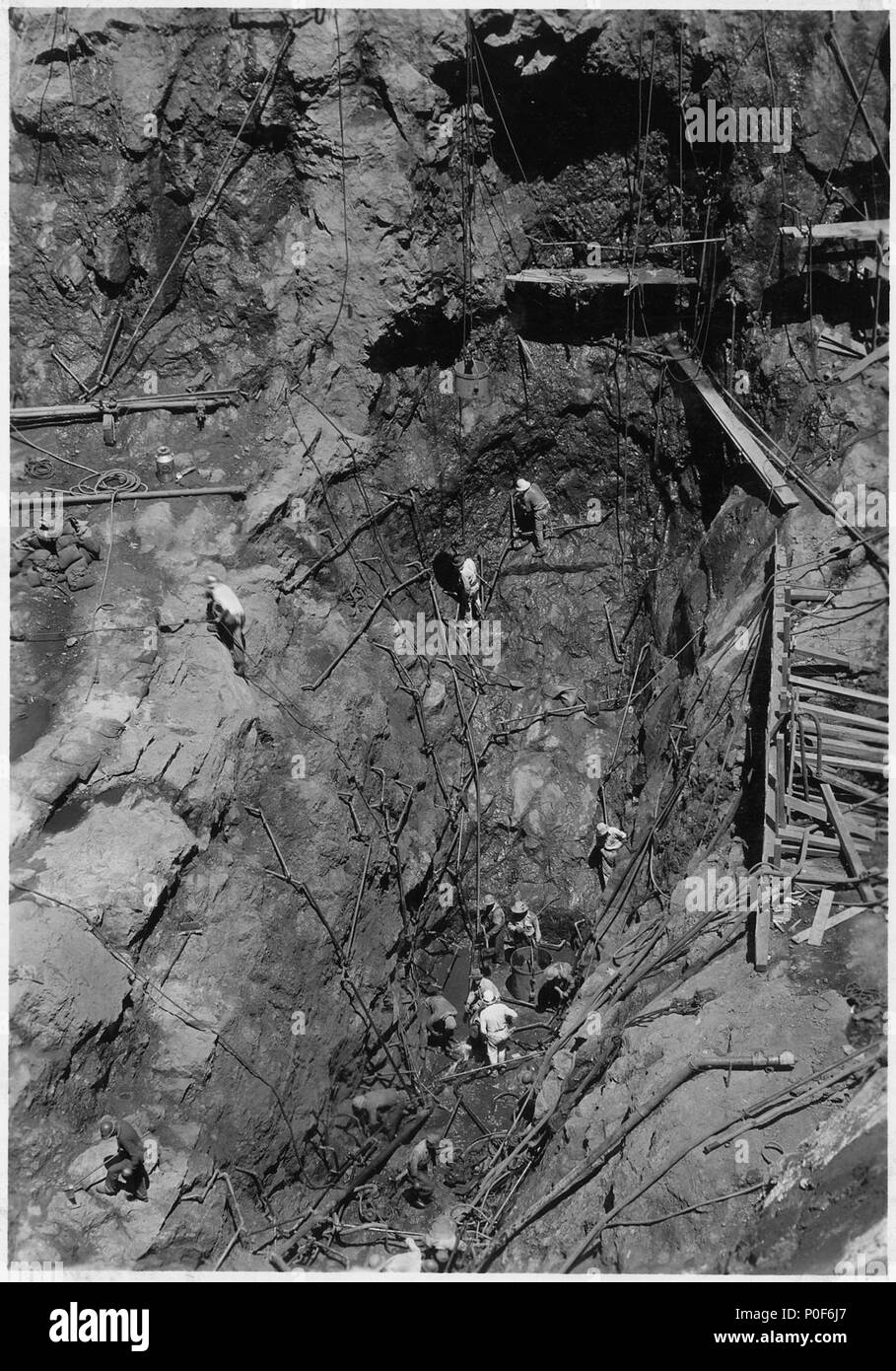 Trench at upstream toe of Boulder Dam foundation, looking toward Nevada ...
