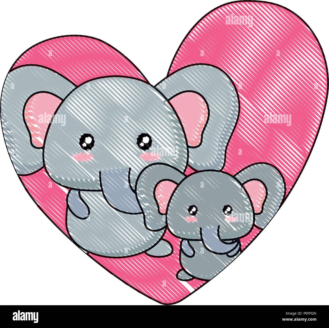 heart with cute elephants over white background, vector illustration ...