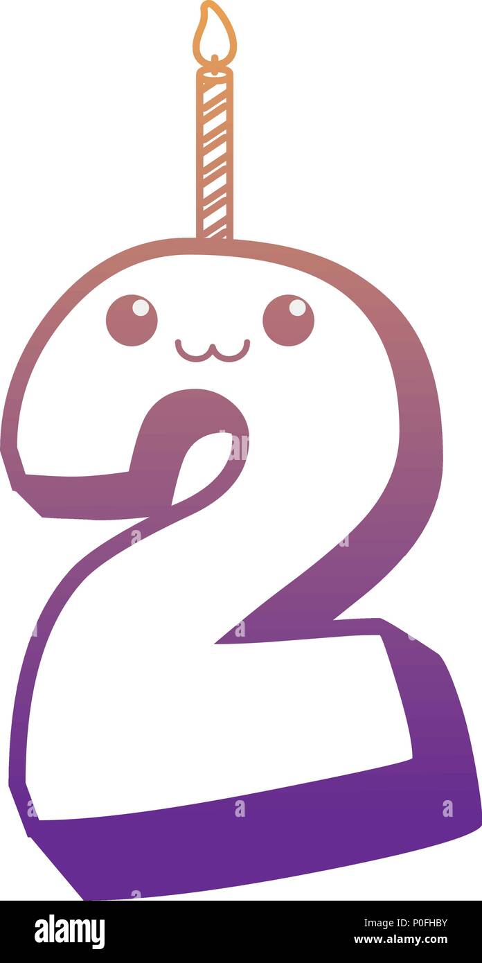 Kawaii birthday candle of number two over white background, vector ...