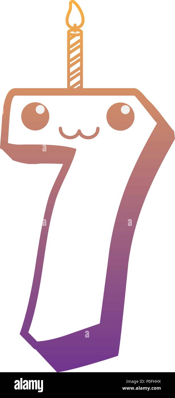 Kawaii birthday candle of number seven over white background, vector ...