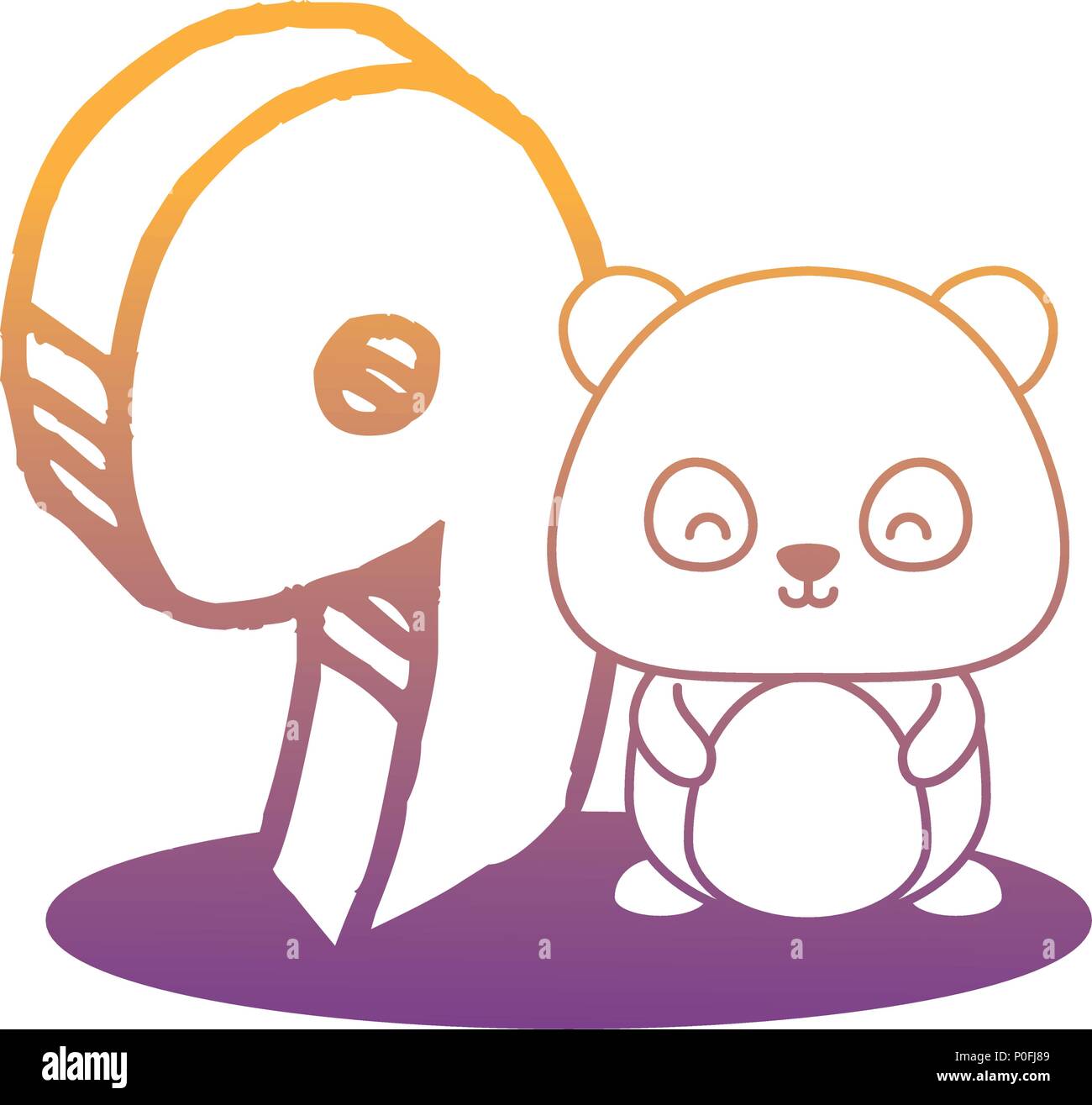 cute panda bear with number nine icon over white background, vector ...