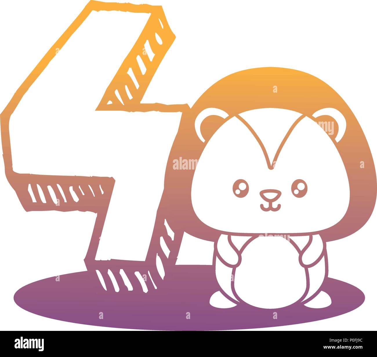 cute lion with number four icon over white background, vector ...