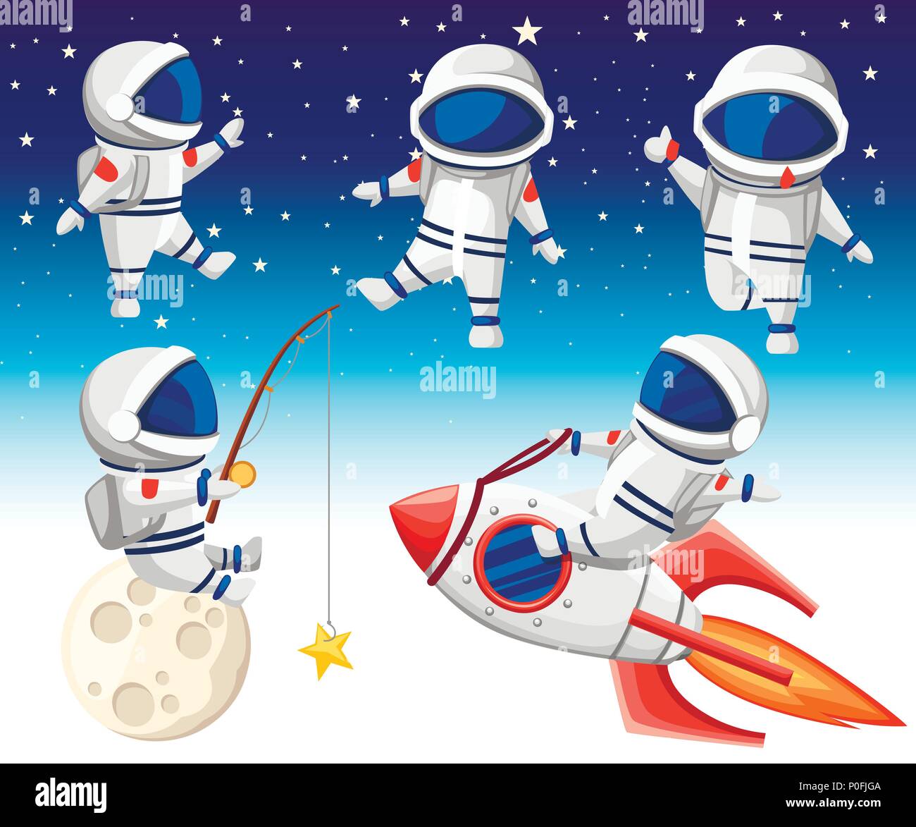 Cute astronaut collection. Astronaut sits on rocket, astronaut sits on ... Cute astronaut collection. Astronaut sits on rocket, astronaut sits on ...