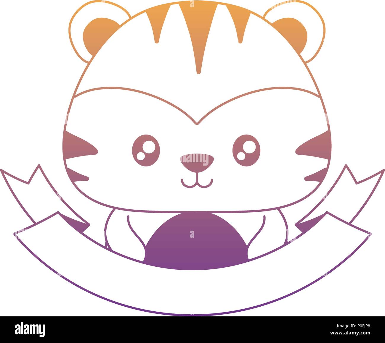 decorative ribbon and cute tiger icon over white background, vector ...