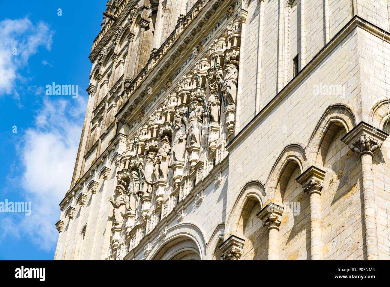 Angers, France: Statues on the facade of the St. Maurice Cathedral of ...