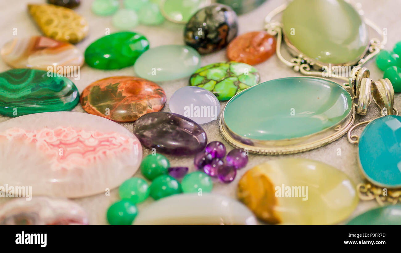 assorted colorful gemstone cabochon. geology and mineral background ...