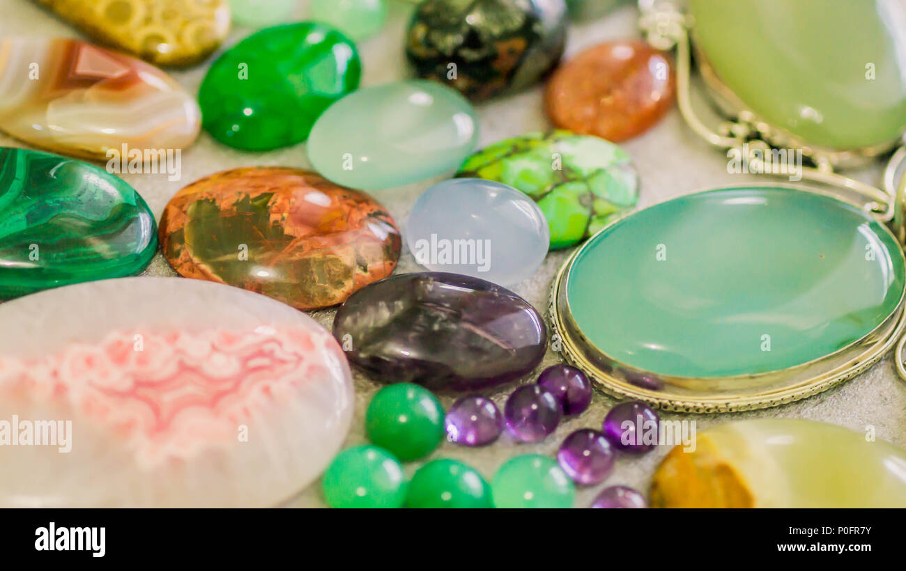 assorted colorful gemstone cabochon. geology and mineral background ...